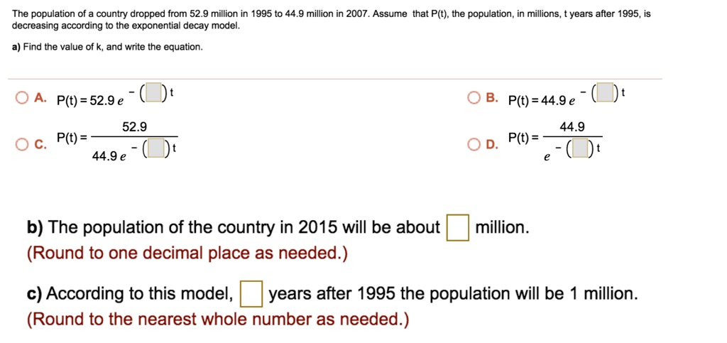 The population of a country dropped from 52.9 million in...