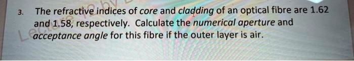 3. The refractive indices of core and cladding of an optical fibre are ...