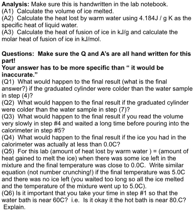 SOLVED: Analysis: Make sure this is handwritten in the lab notebook (A1) Calculate the volume of ...