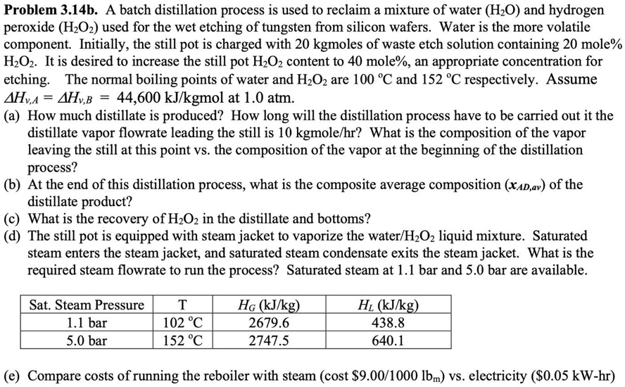 SOLVED: Problem 3.14b. A batch distillation process is used to reclaim ...