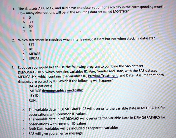 1. The datasets APR, MAY, and JUN have one observation for each day in ...