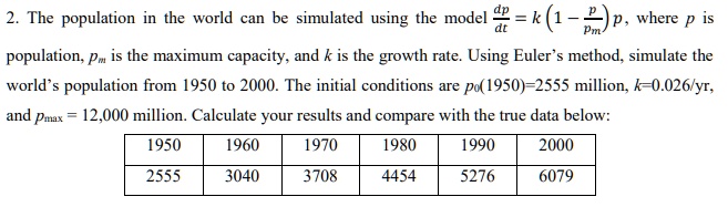 SOLVED: Population, Pm is the maximum capacity, and k is the growth ...