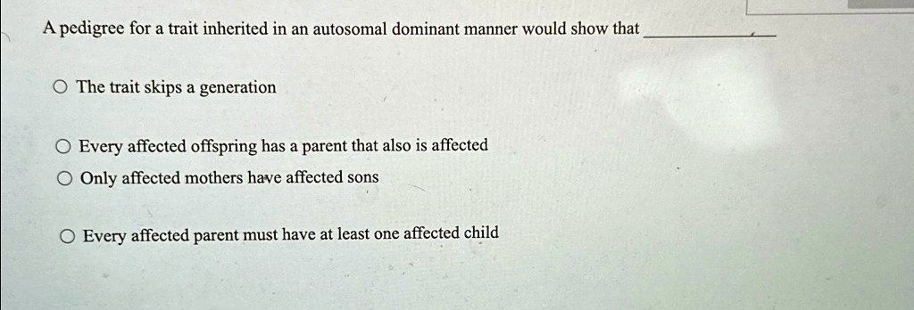 SOLVED: A pedigree for a trait inherited in an autosomal dominant ...