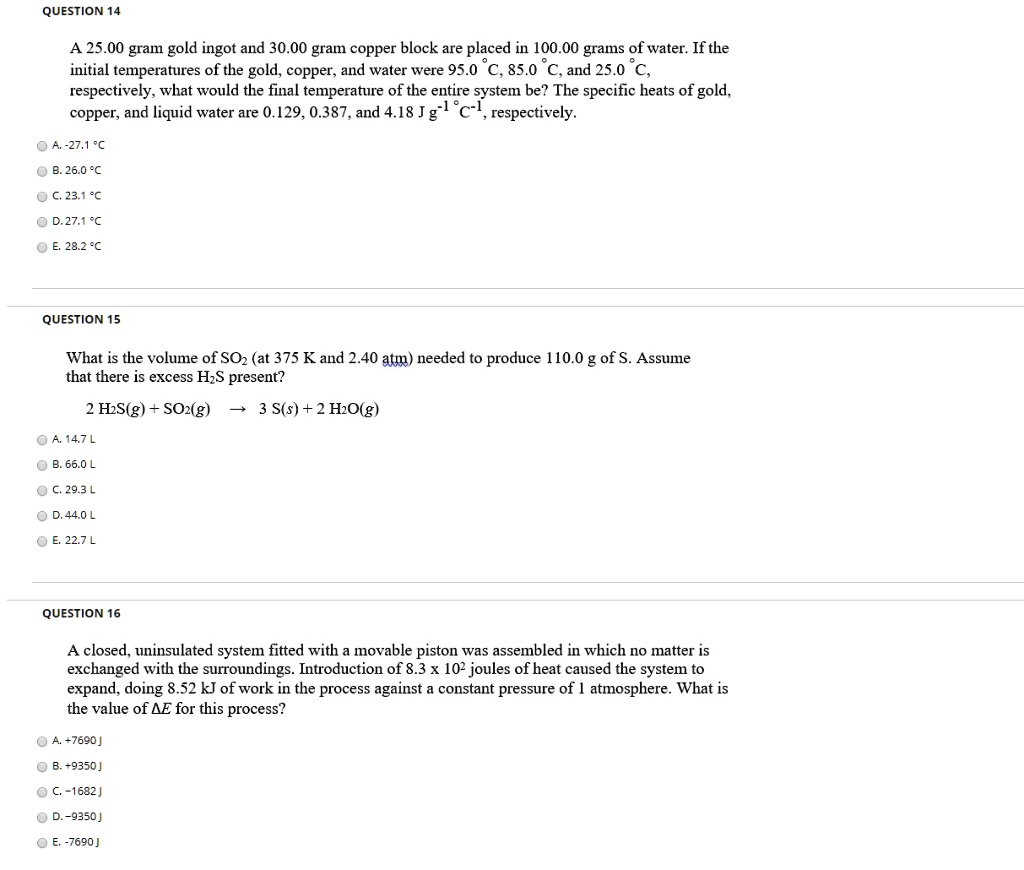 question 14 a 2500 gram gold ingot and 3000 gram copper block are ...