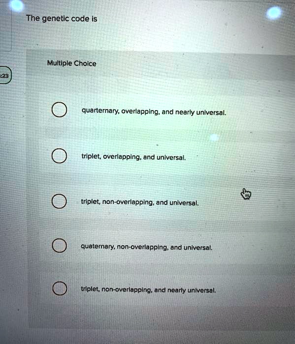 The genetic code is Multiple Choice quarternary, overlapping, and ...