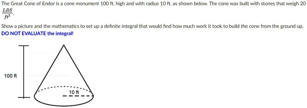 the great cone of endor is a cone monument 100 ft high and with radius ...