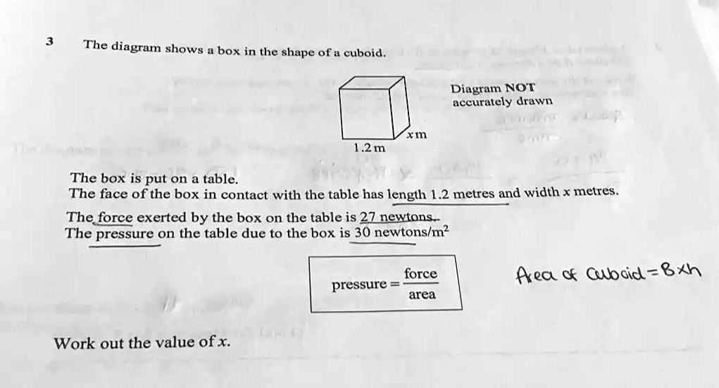 3 The diagram shows a box in the shape of a cuboid. Diagram NOT accurately drawn xm 1.2 m The ...