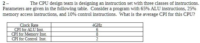 SOLVED: The CPU design team is designing an instruction set with three classes of instructions ...