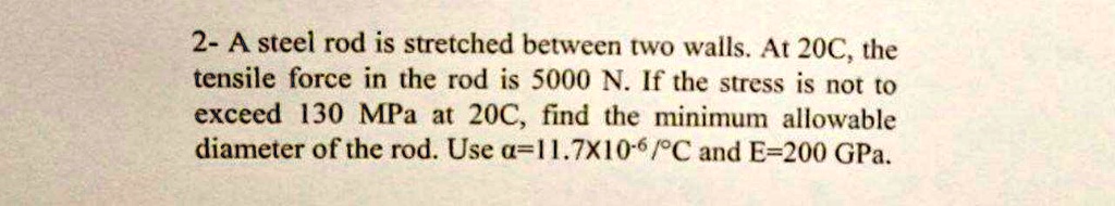 2 a steel rod is stretched between two walls at 20c the tensile force ...