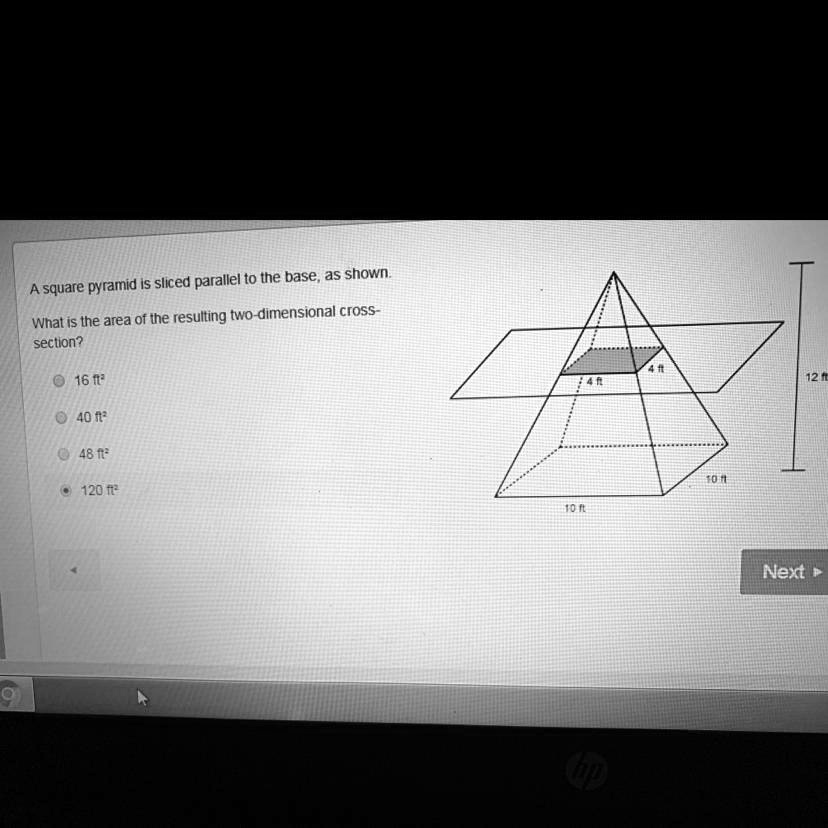 SOLVED: 'A square pyramid is sliced para well to the base as shown what is the area of the ...