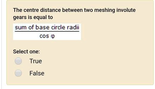 The centre distance between two meshing involute gears is equal to sum ...