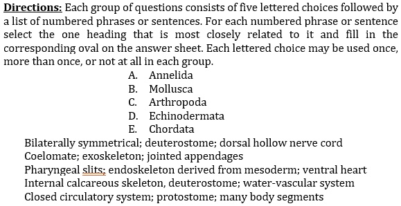 SOLVED: Directions: Each group of questions consists of five lettered ...