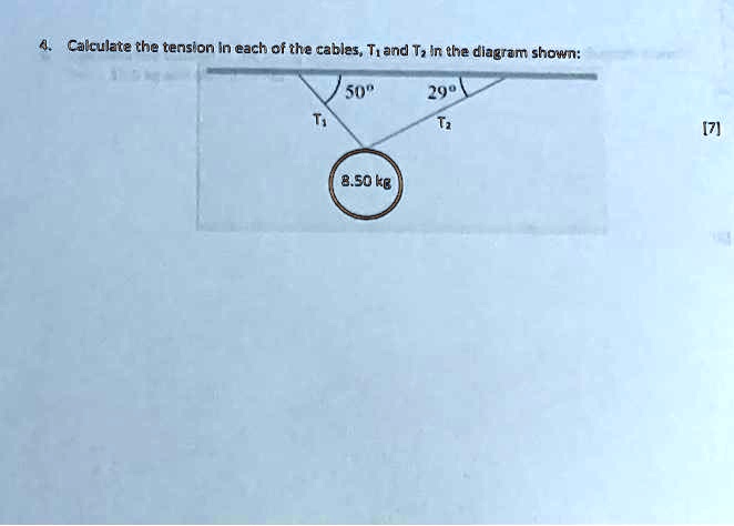 calculate the tension in each ofthe cables tand t in the dlagram shown 50 29 850ke 41575