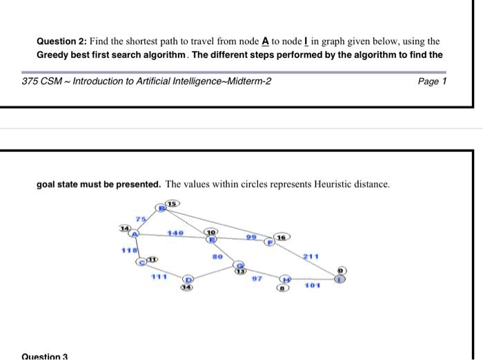SOLVED: Question 2: Find the shortest path to travel from node A to ...