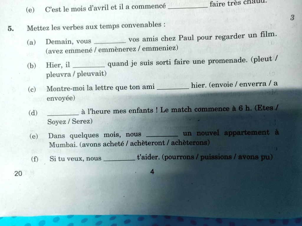 SOLVED: Mettez les verbes aux temps convenables