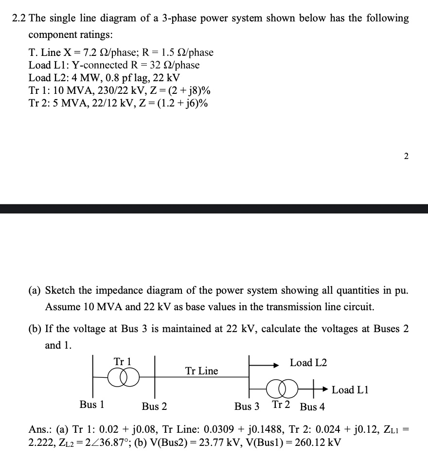 22 the single line diagram of a 3 phase power system shown below has the following component ...