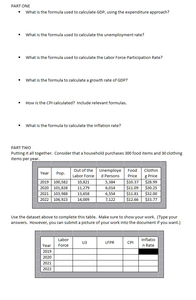 SOLVED: PARTONE 1. What is the formula used to calculate GDP, using the ...
