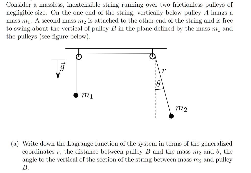 consider a massless inextensible string running over two frictionless pulleys of negligible size ...