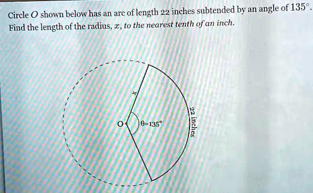 Circle O shown below has an arc of length 22 inches subtended by an ...