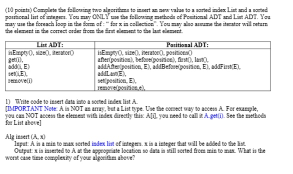Solved 10 Points Complete The Following Two Algorithms To Insert An New Value To A Sorted 2738