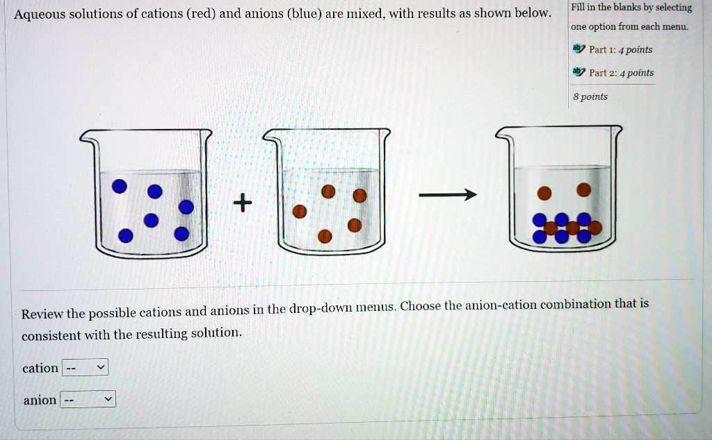 fill in the blanks by selecting aqueous solutions of cations red and ...