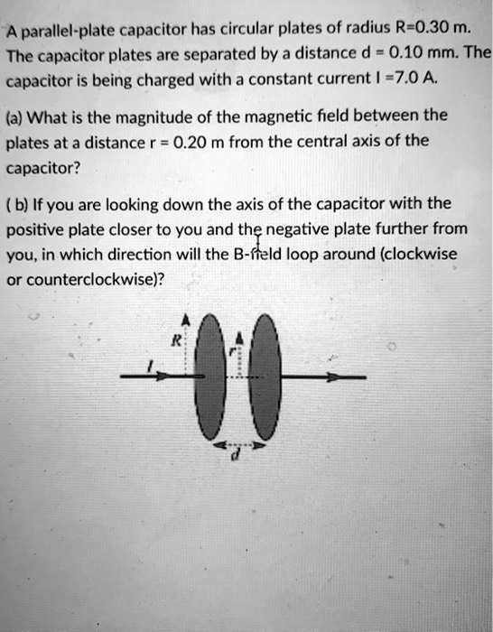 A parallel-plate capacitor has circular plates of radius R=0.30 m. The ...