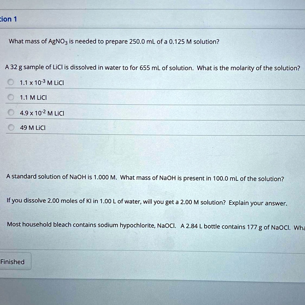 a 32 g sample of licl is dissolved in water to for 655 ml of solution ...