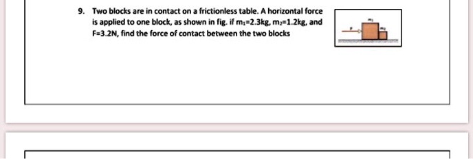 SOLVED: Two blocks are contact On frictionless table. honizontal force applied t0 one block, as ...