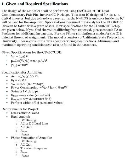 1given and required specifications the design of the amplifier shall be ...