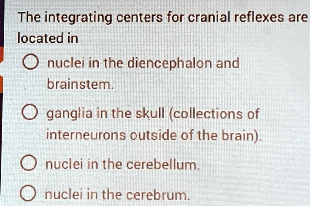 the integrating centers for cranial reflexes are located in nuclei in ...