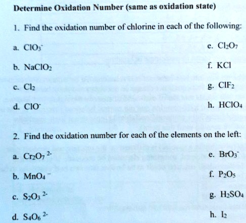 Determine Oxidation Number (same as oxidation state) 1. Find the ...