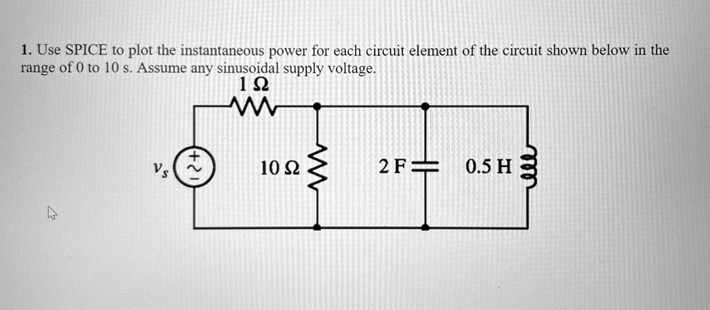 use spice to plot the instantaneous power for each circuit element of the circuit shown below in ...