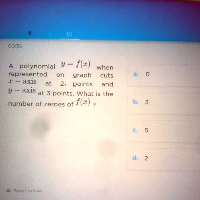 A polynomial y = f(x) when represented on graph cuts x - axis at 2 ...