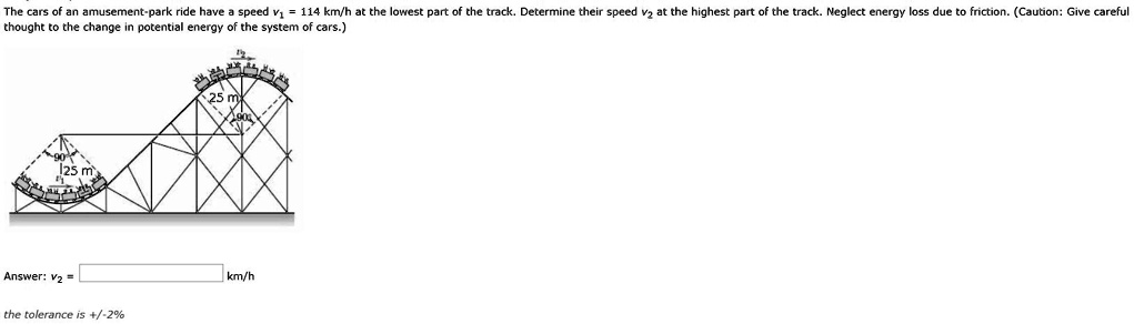 The cars of an amusement-park ride have a speed v1 = 114 km/h at the ...