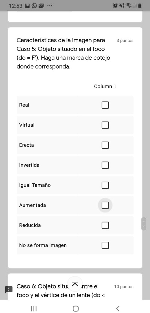 Características de la imagen para Caso 5: Objeto situado en el foco (do ...