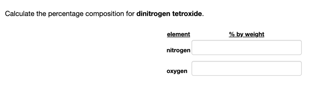 SOLVED: Calculate the percentage composition for dinitrogen tetroxide ...