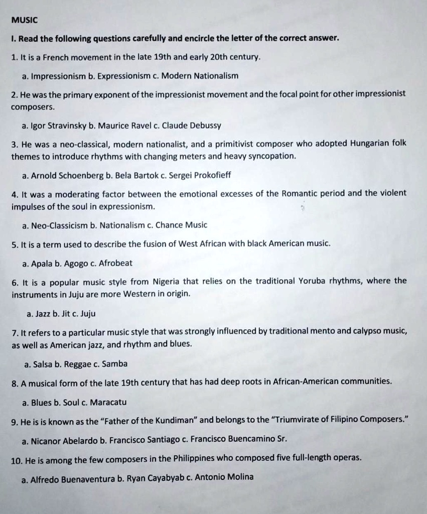 SOLVED: Please help me, I need to submit it tomorrow. MUSIC Read the ...