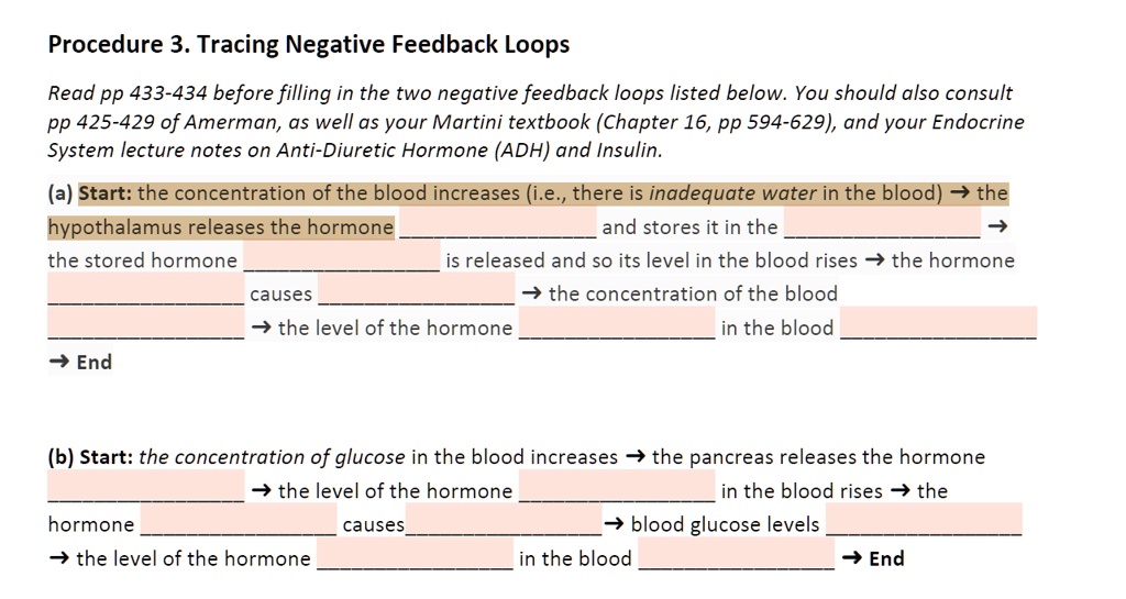 Procedure 3. Tracing Negative Feedback Loops Read pp 433-434 before ...