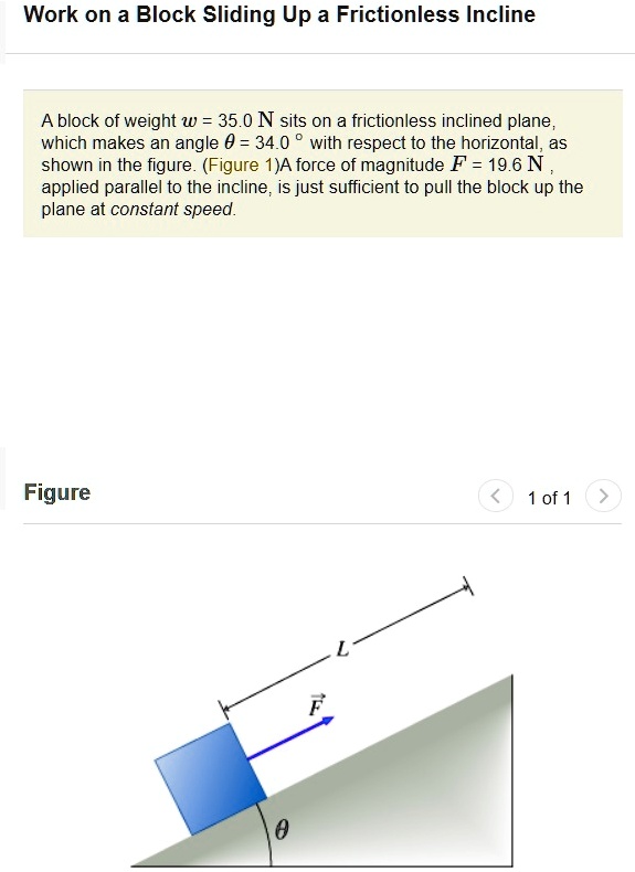 SOLVED: Work on a Block Sliding Up a Frictionless Incline A block of weight w = 35.0 N sits on a ...