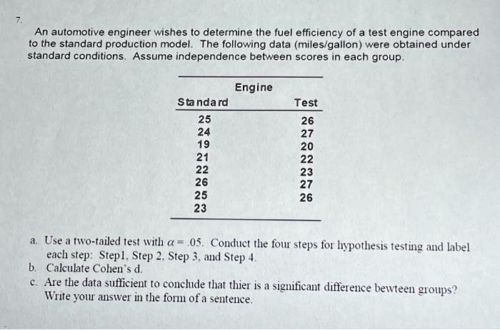 SOLVED: Texts: An automotive engineer wishes to determine the fuel ...
