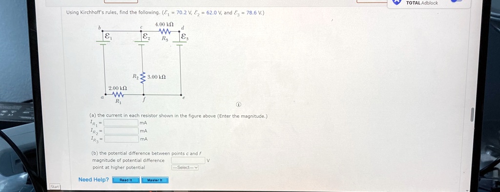 SOLVED: Texts: TOTALAdblock Using Kirchhoff's rules, find the following: =70.2V, =62.0V, and =78 ...