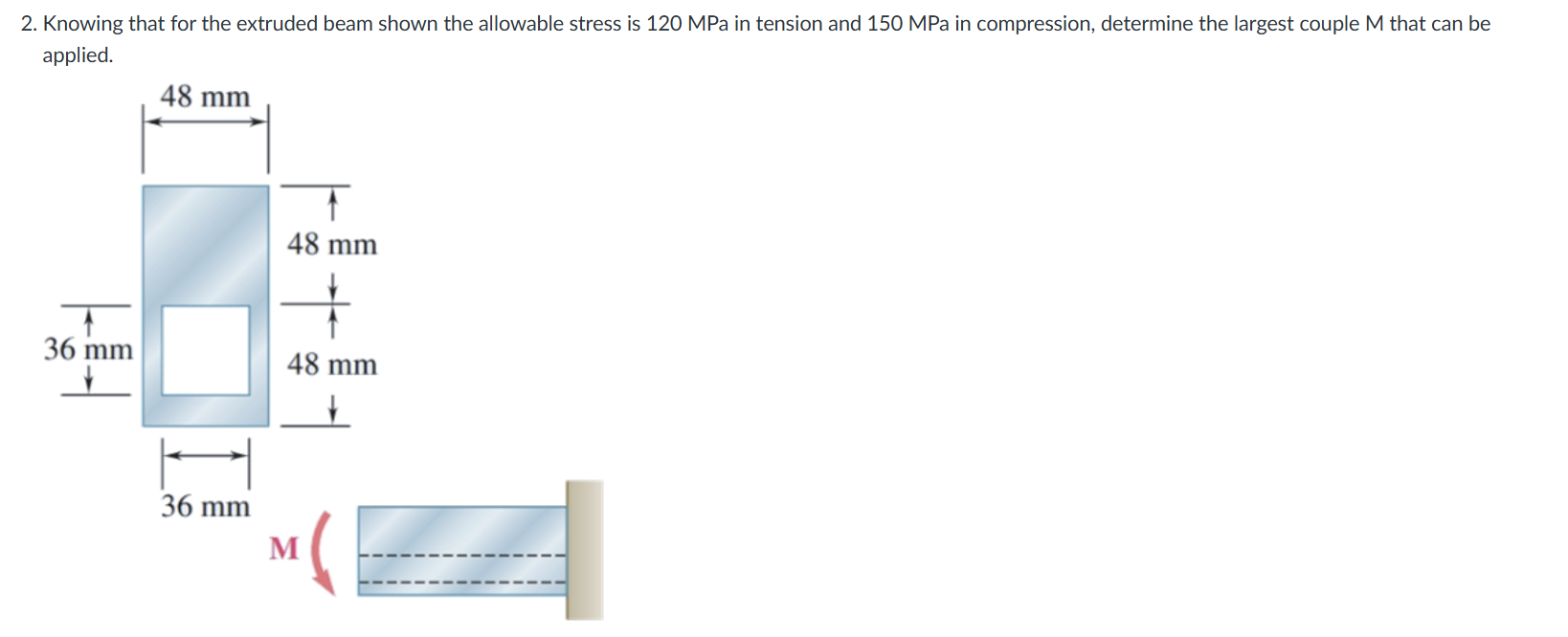 2. Knowing that for the extruded beam shown the allowable stress is 120 ...