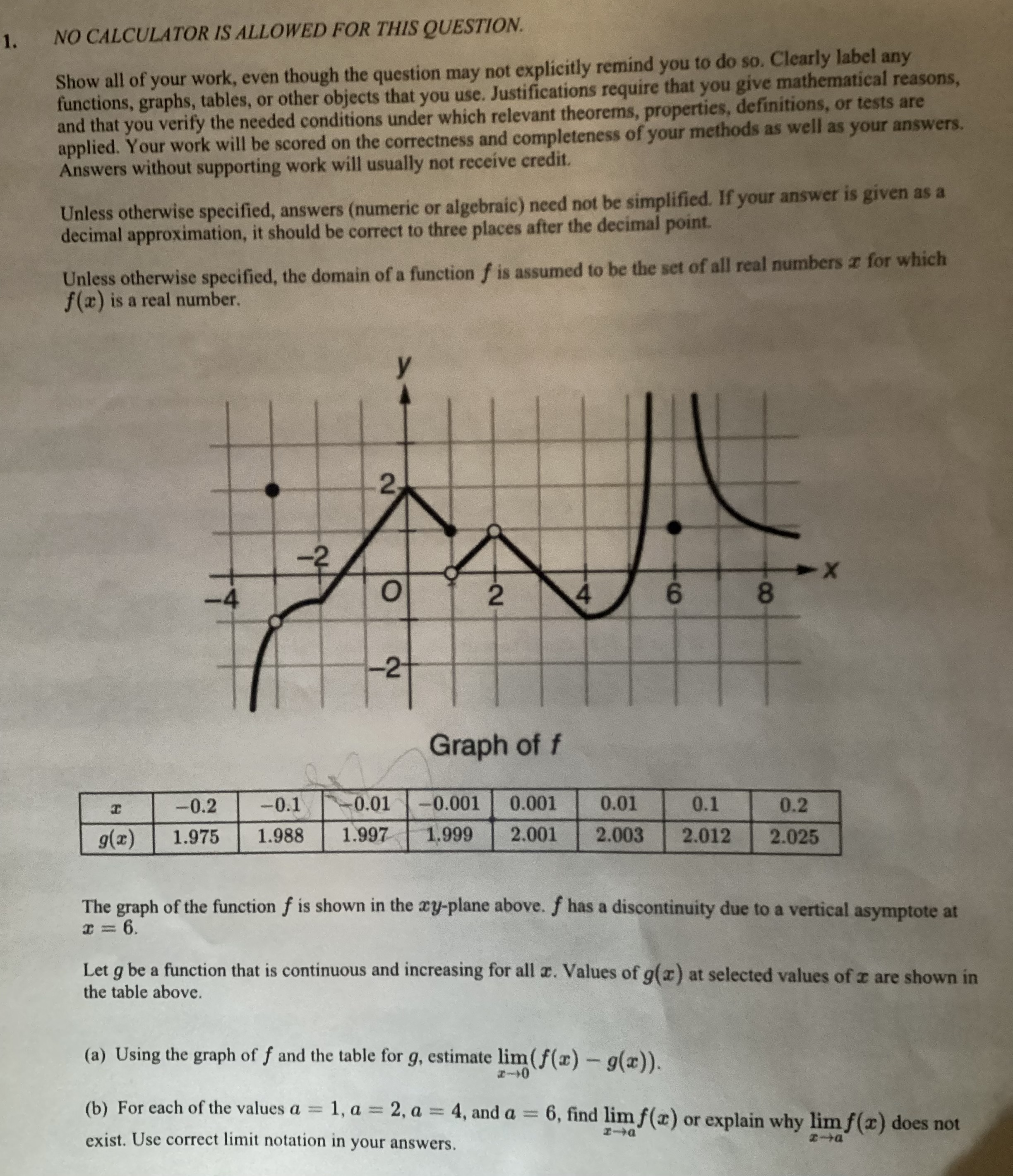 SOLVED: 1. NO CALCULATOR IS ALLOWED FOR THIS QUESTION. Show all of your ...