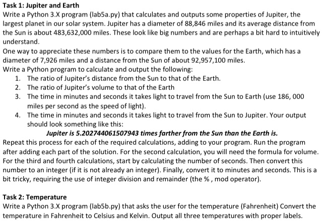 Solved Using Python Task 1jupiter And Earth Write A Python 3x Program Lab5apy That