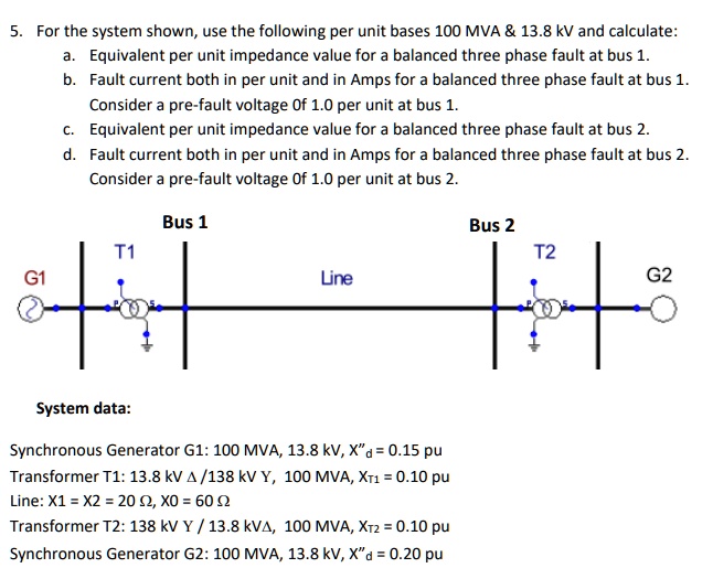 SOLVED: Texts: 5. For the system shown, use the following per unit bases: 100 MVA 13.8 kV, and ...