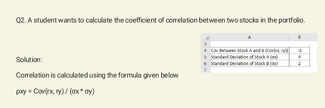 Q2. A student wants to calculate the coefficient of correlation between two stocks in the ...