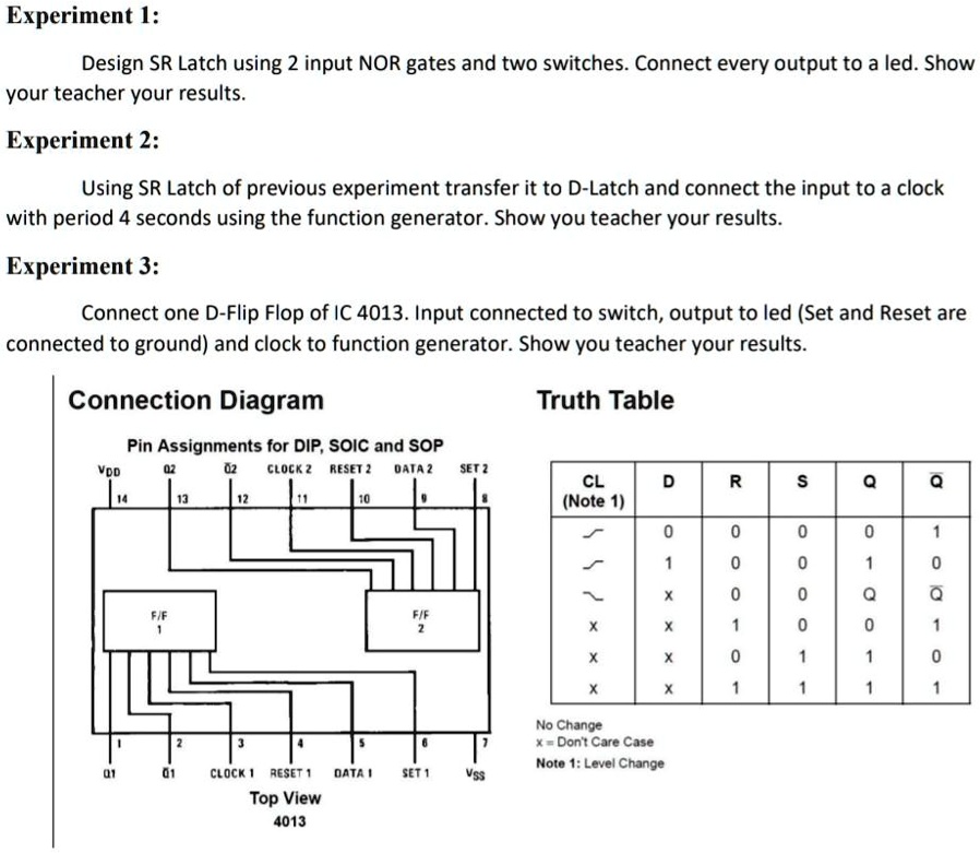 help me please draw the circuits please 🙏 😢 Experiment 1: Design SR Latch using 2 input NOR ...