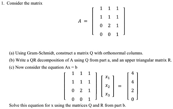 SOLVED: Consider the matrix Using Gram-Schmidt; construct matrix with ...