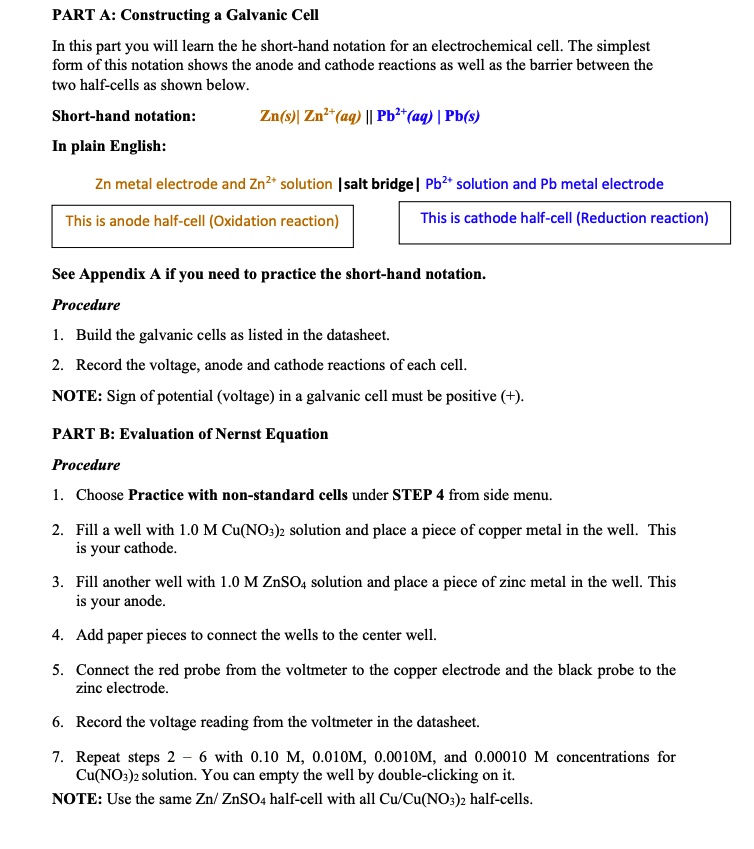 SOLVED:PART A: Constructing Galvanic Cell In this part You will learn ...