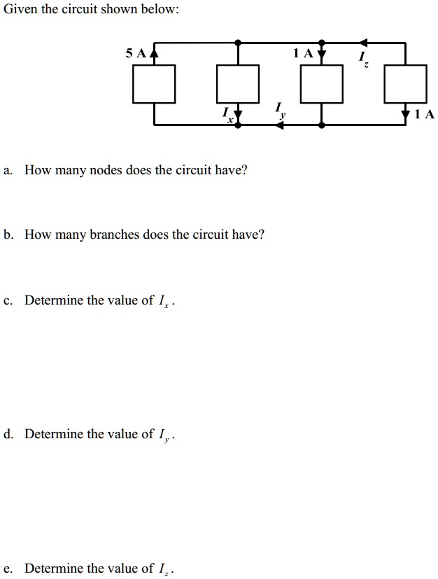 Given the circuit shown below: 5 A a. How many nodes does the circuit have? b. How many branches ...